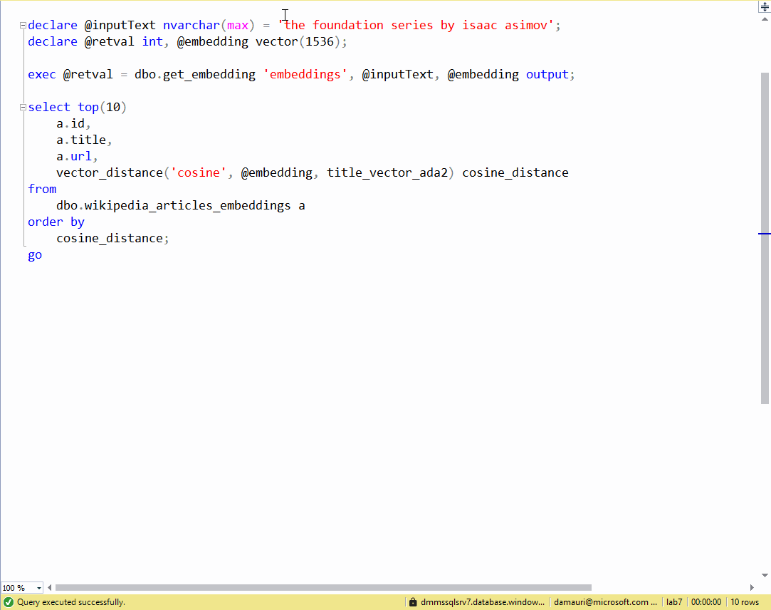 Vector Similarity Search With Azure SQL Azure OpenAI Code Samples