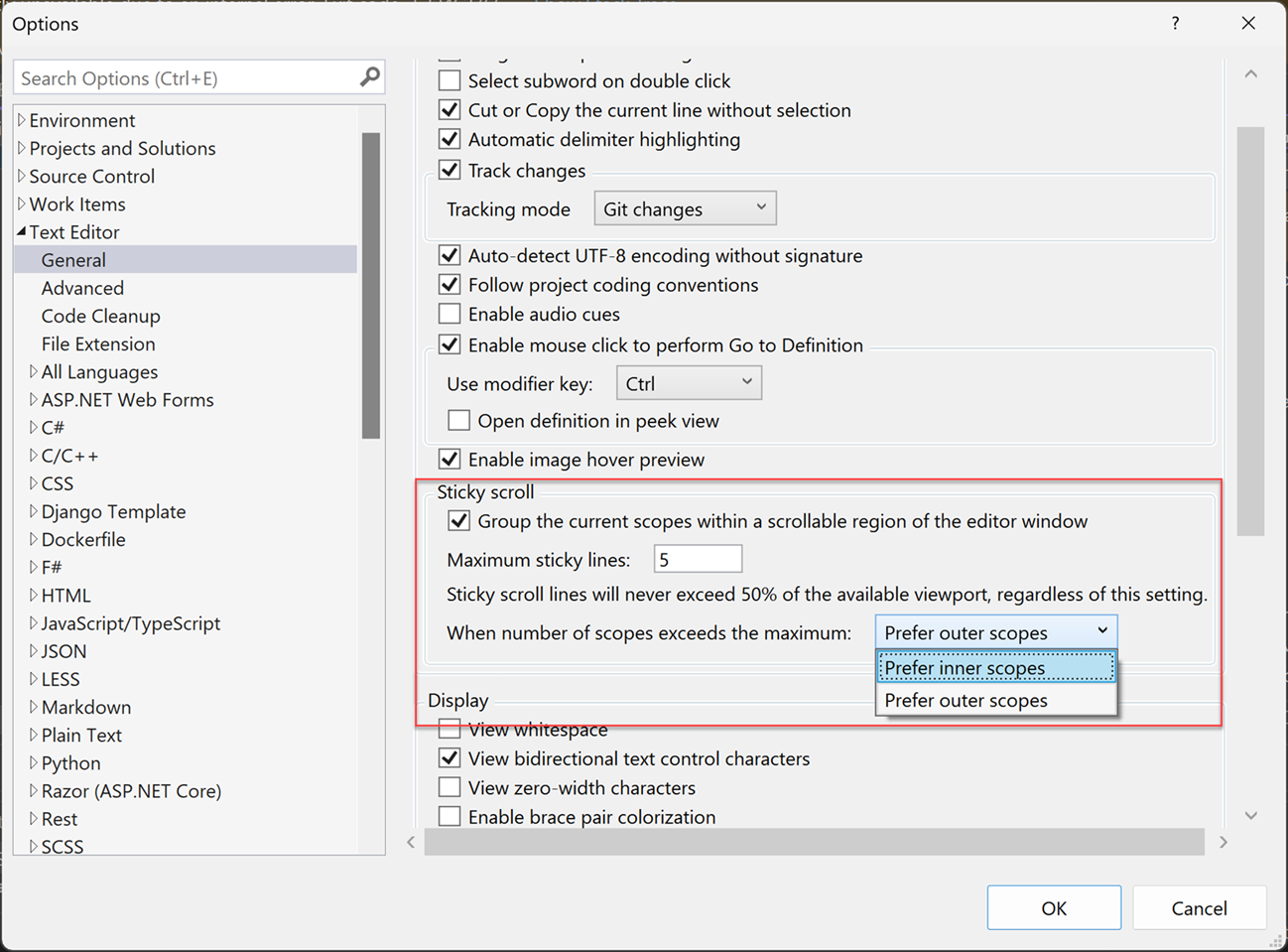 Informace o funkci Editor Sticky Scroll - Visual Studio (Windows ... Informace o funkci Editor Sticky Scroll - Visual Studio (Windows ...