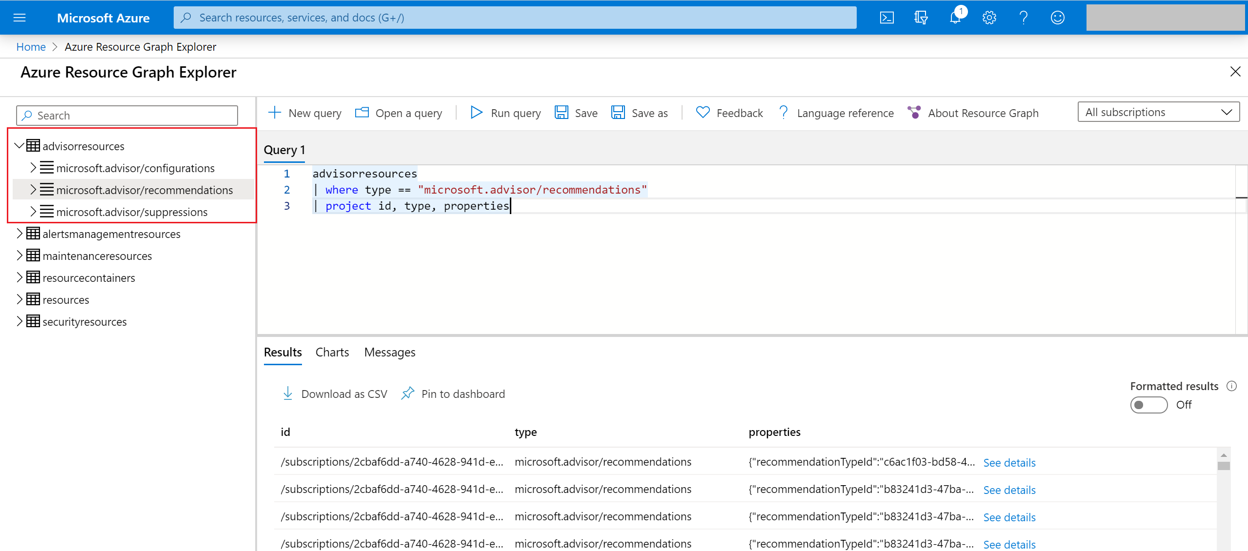 Advisor Data In Azure Resource Graph Azure Advisor Microsoft Learn 0674