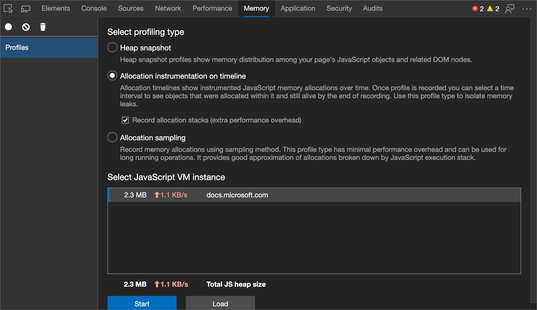 Use Allocation instrumentation on timeline - Microsoft Edge Development ...