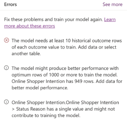 Prediction model training errors and warnings - AI Builder | Microsoft ...