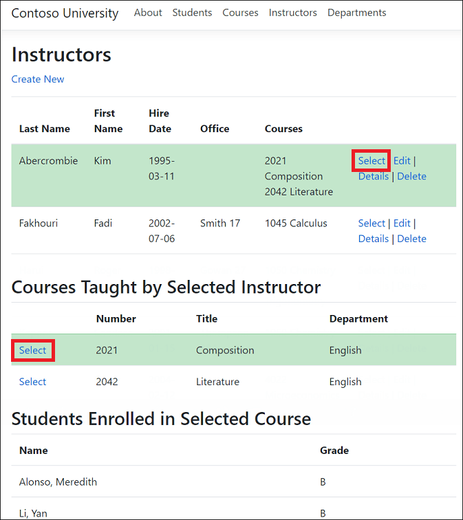 Part 6 Razor Pages With Ef Core In Aspnet Core Read Related Data Microsoft Learn