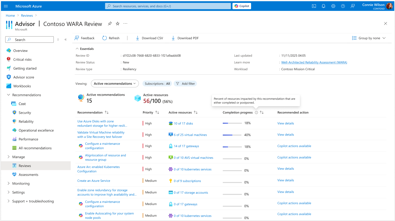 Azure Advisor resiliency reviews - Azure Advisor | Microsoft Learn