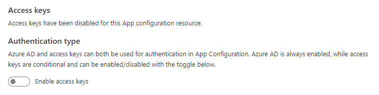 Disable Access Key Authentication For An Azure App Configuration Instance Azure App