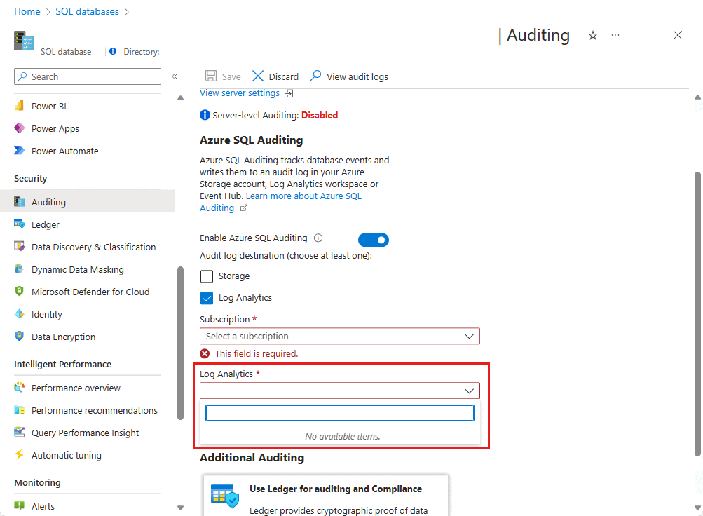 Set up Auditing - Azure SQL Database & Azure Synapse Analytics ... Set up Auditing - Azure SQL Database & Azure Synapse Analytics ...