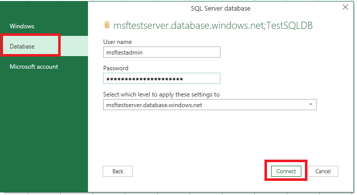 Connect With Excel Azure Sql Database And Azure Sql Managed Instance Microsoft Learn