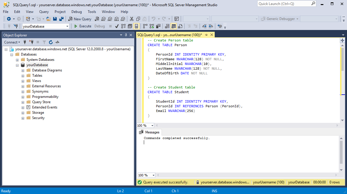 Tutorial Design Your First Relational Database Using Ssms Azure Sql Database Microsoft Learn