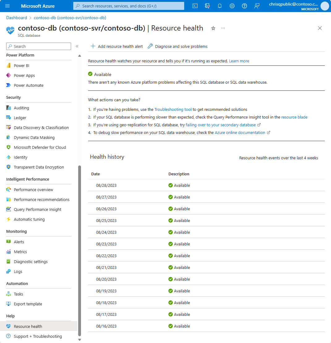 Use Azure Resource Health to monitor database health - Azure SQL ... Use Azure Resource Health to monitor database health - Azure SQL ...