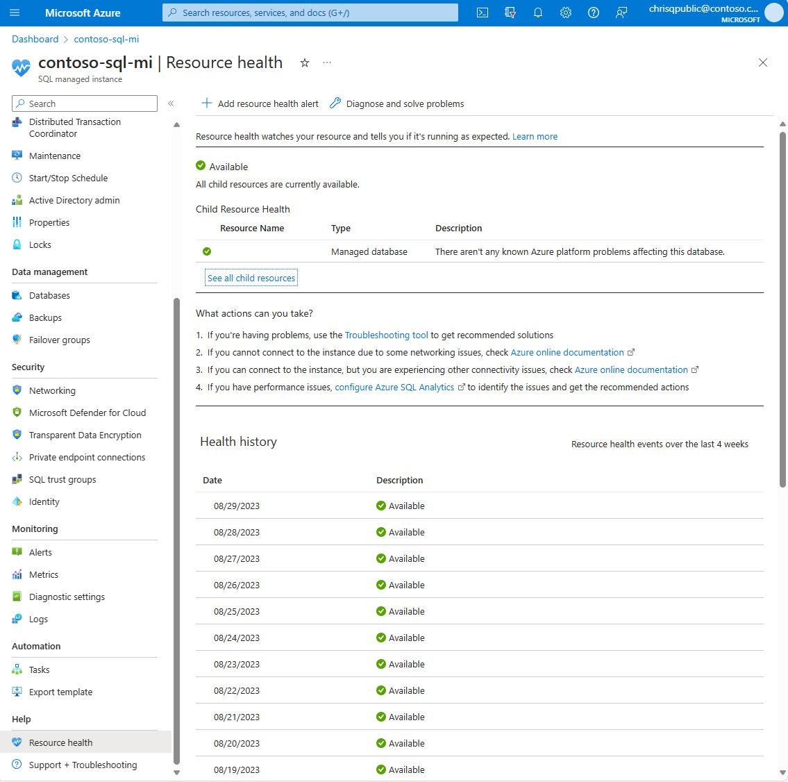 Use Azure Resource Health to monitor database health - Azure SQL ... Use Azure Resource Health to monitor database health - Azure SQL ...