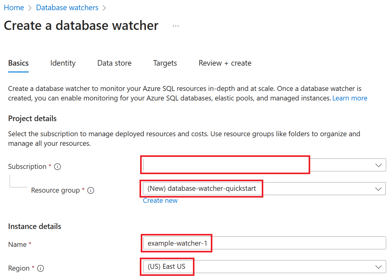 Create A Database Watcher To Monitor Azure Sql Azure Sql Database And Sql Managed Instance