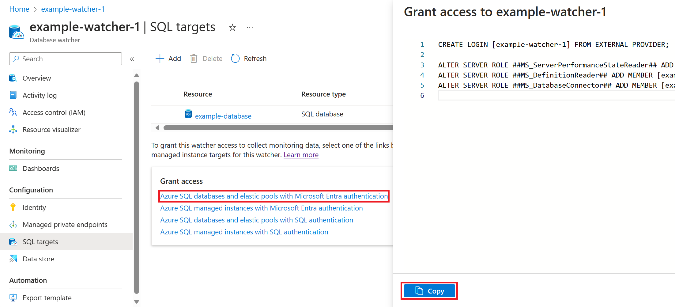 Create A Database Watcher To Monitor Azure Sql Azure Sql Database And Sql Managed Instance