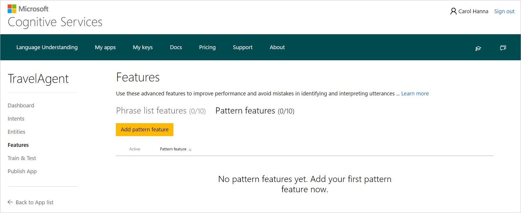 Azure Language Understanding Luis Intent Pattern Matching Stack Overflow