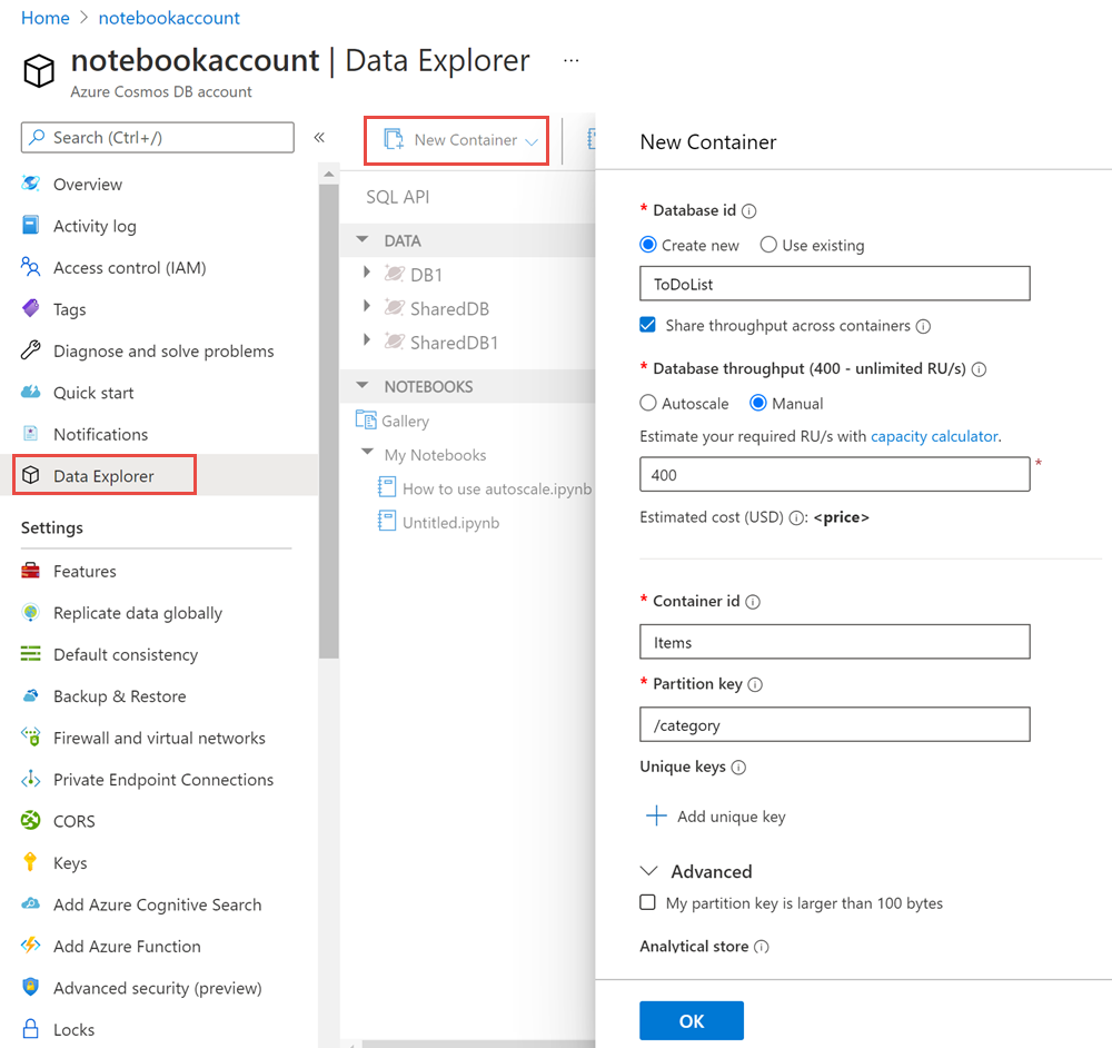 Quickstart Create Azure Cosmos Db Resources From The Azure Portal Microsoft Learn