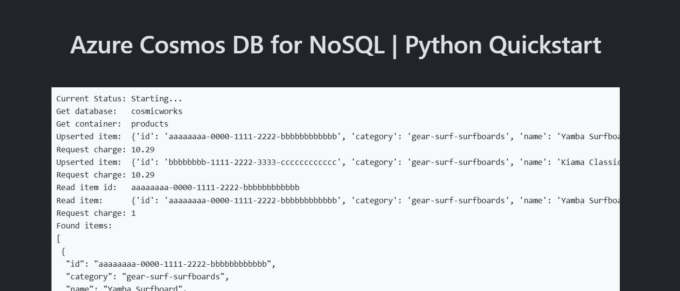 Quickstart Azure Sdk For Python Azure Cosmos Db For Nosql Microsoft Learn