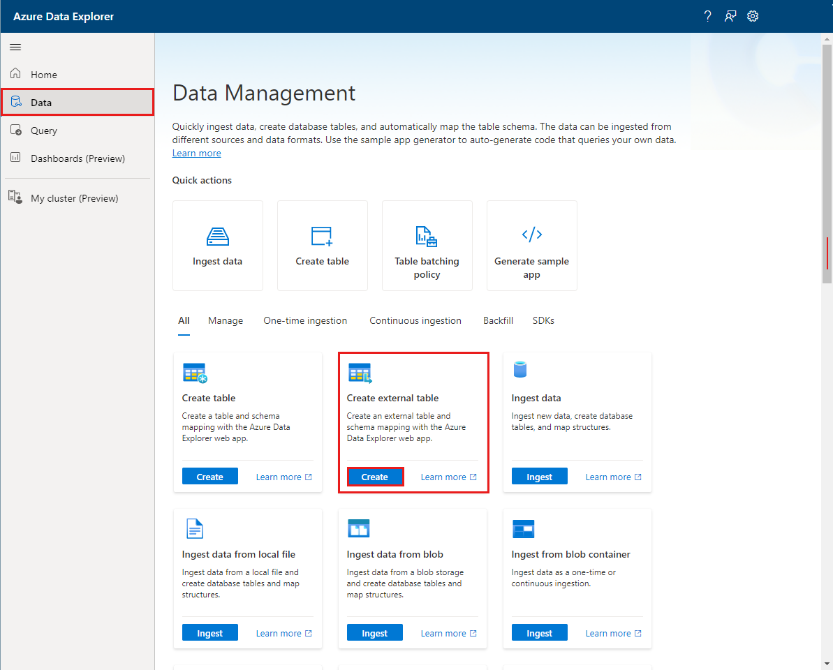 Create an external table using the Azure Data Explorer web UI wizard in ... Create an external table using the Azure Data Explorer web UI wizard in ...