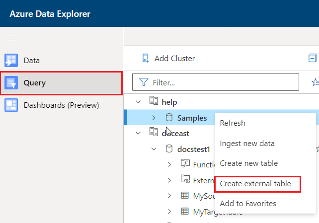 Create An External Table Using The Azure Data Explorer Web Ui Wizard In Azure Data Explorer