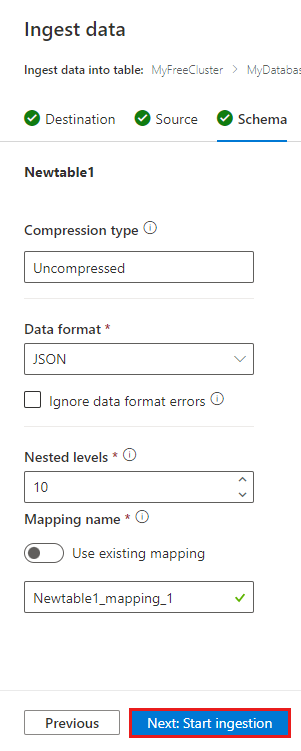 Ingest Json Data From A Local File To An Existing Table In Azure Data Explorer Using The