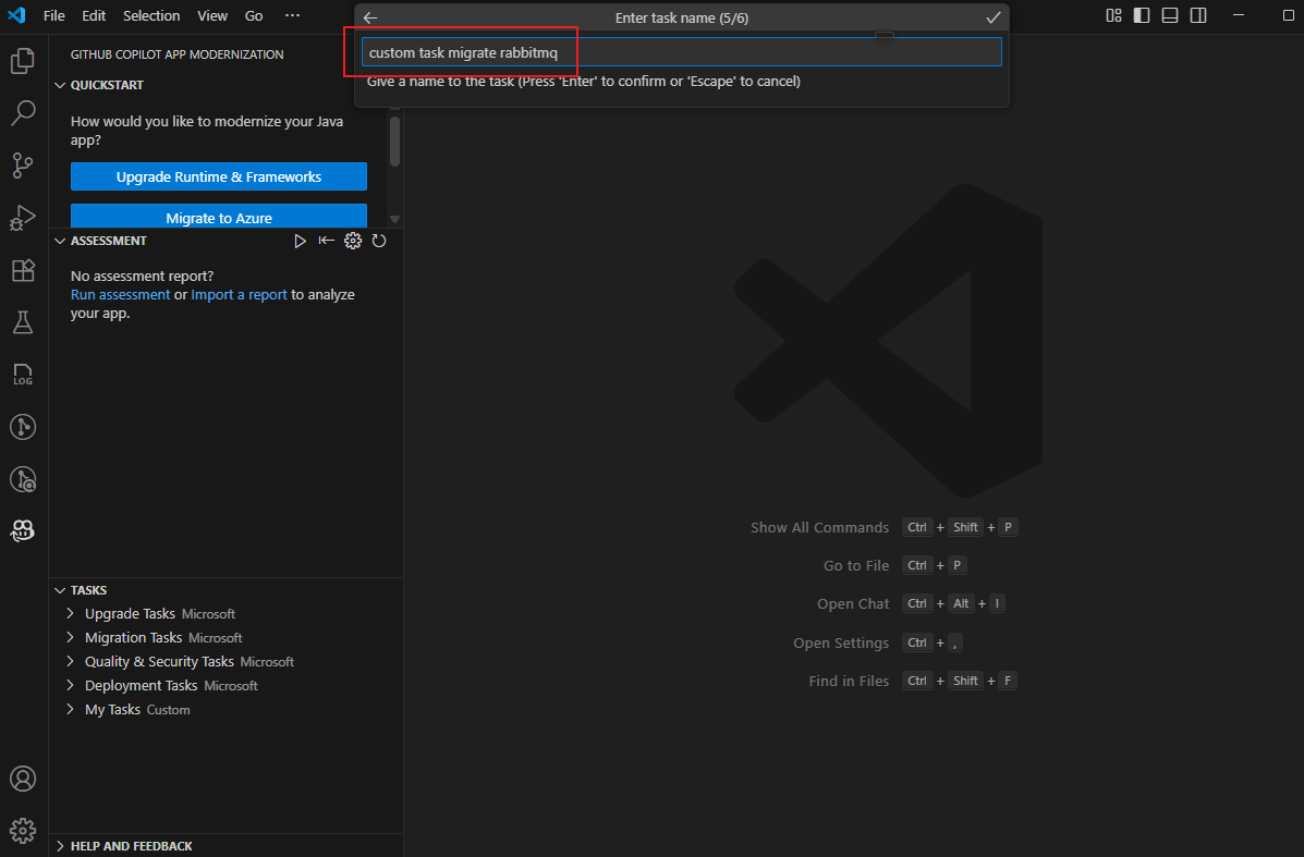 Quickstart: Create and Apply Your Own Task - GitHub Copilot app modernization - Azure ...