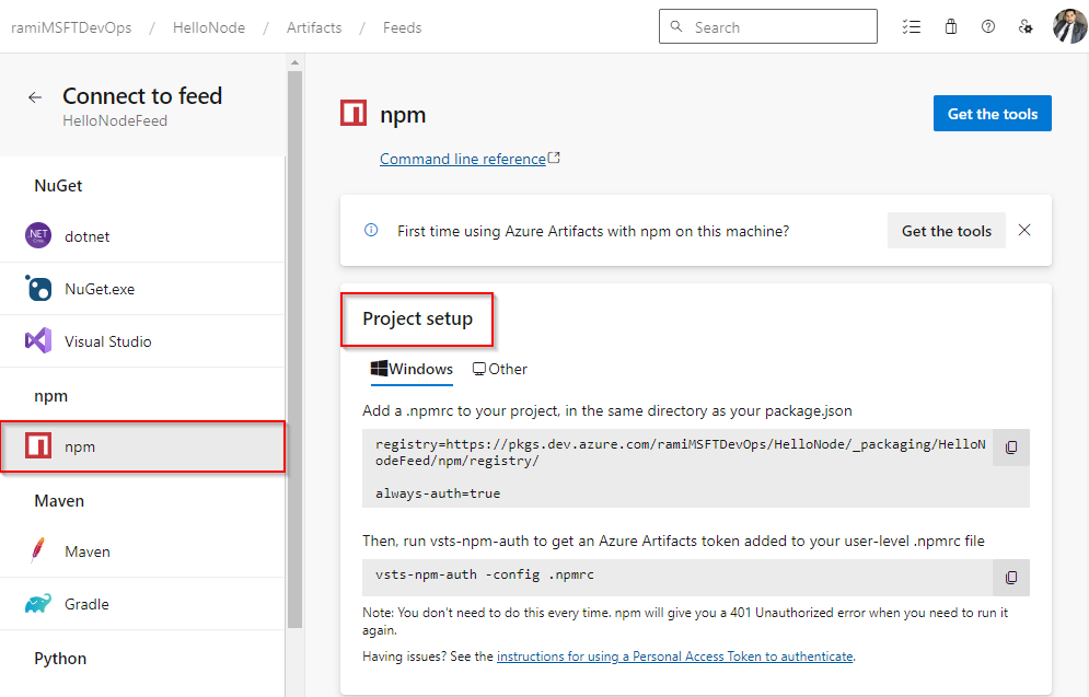 Connect Your Npm Project To Azure Artifacts Azure Artifacts Microsoft Learn