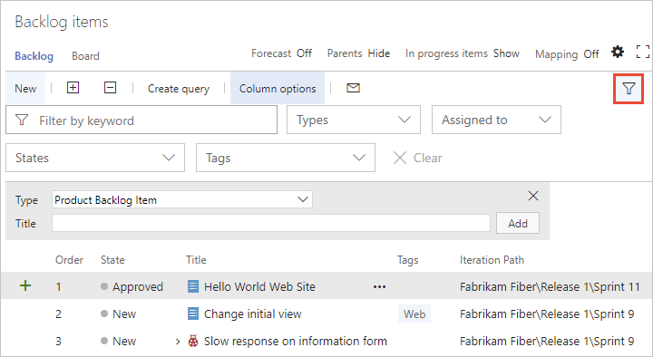 Filter lists, boards, and directories - Azure DevOps | Microsoft Learn Filter lists, boards, and directories - Azure DevOps | Microsoft Learn