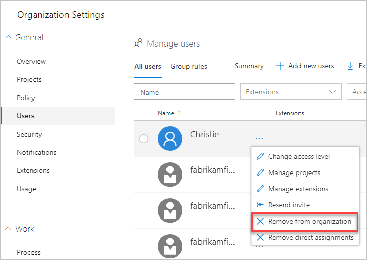 Delete Remove Users From Team Project Organization Azure Devops Microsoft Learn