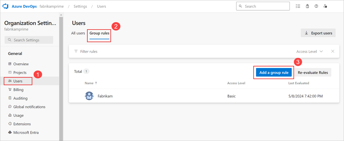 Add group rule, assign access levels - Azure DevOps Services ... Add group rule, assign access levels - Azure DevOps Services ...