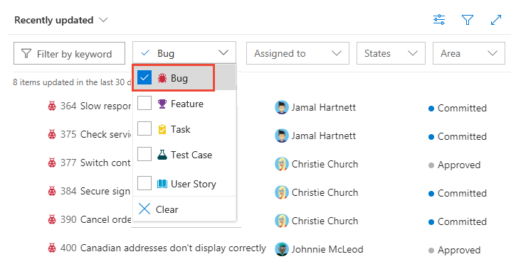 View and filter work items - Azure DevOps Services Public Project ...
