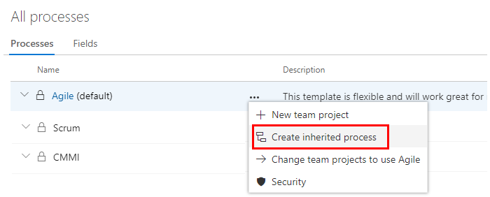 Create And Manage An Inherited Process Azure Devops Services Microsoft Learn