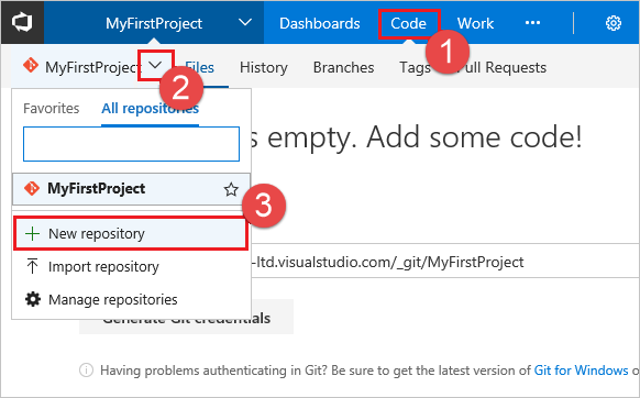 Create A New Git Repo In Your Project Azure Repos Microsoft Learn