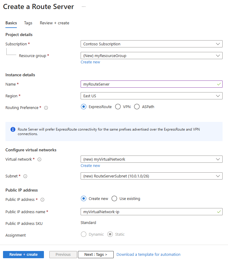 Quickstart Create An Azure Route Server Azure Portal Microsoft Learn
