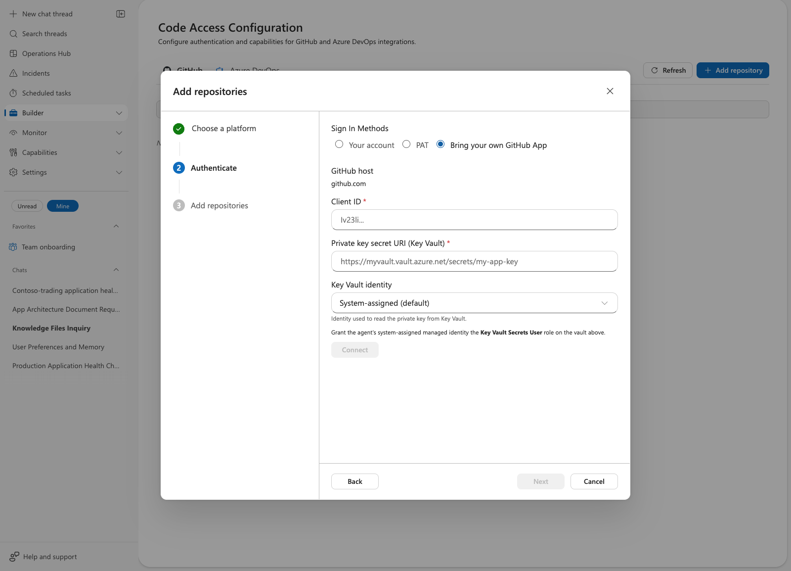 Set up GitHub BYO App connector in Azure SRE Agent | Microsoft Learn
