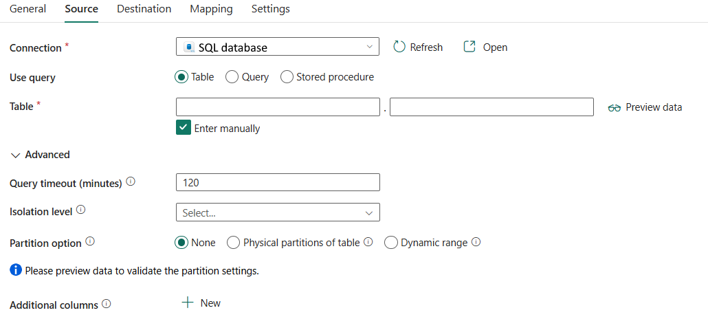Configure Sql Database In A Copy Activity Preview Microsoft Fabric Microsoft Learn