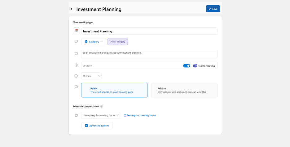 Create a new meeting type in Bookings | Microsoft Learn Create a new meeting type in Bookings | Microsoft Learn
