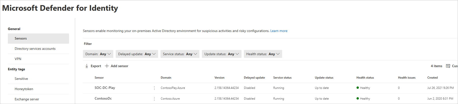 Microsoft Defender for Identity sensor health and settings in Microsoft ... Microsoft Defender for Identity sensor health and settings in Microsoft ...