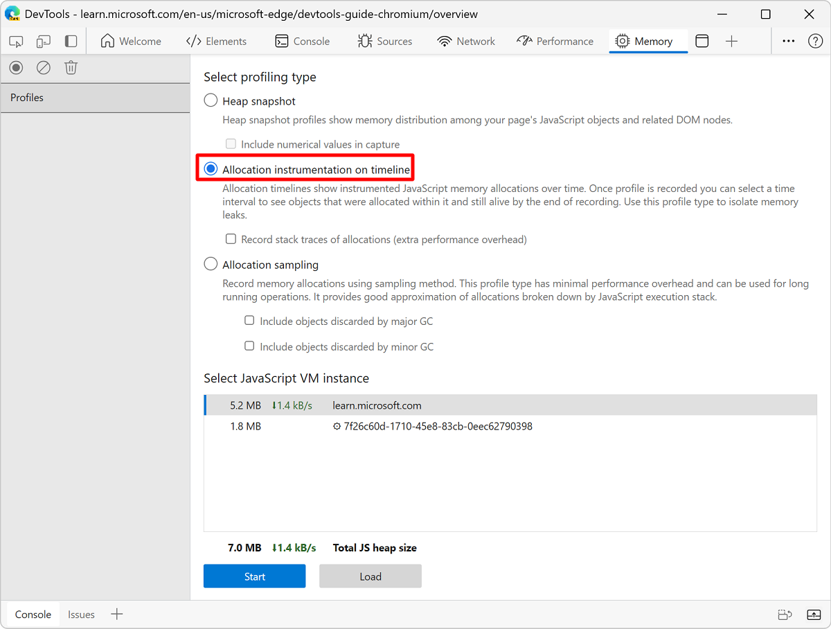 Use Allocation Instrumentation On Timeline Microsoft Edge Developer Documentation Microsoft