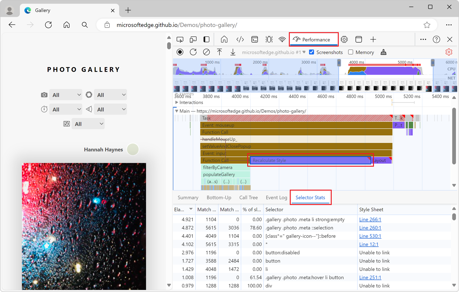 Analyze Css Selector Performance During Recalculate Style Events Microsoft Edge Developer