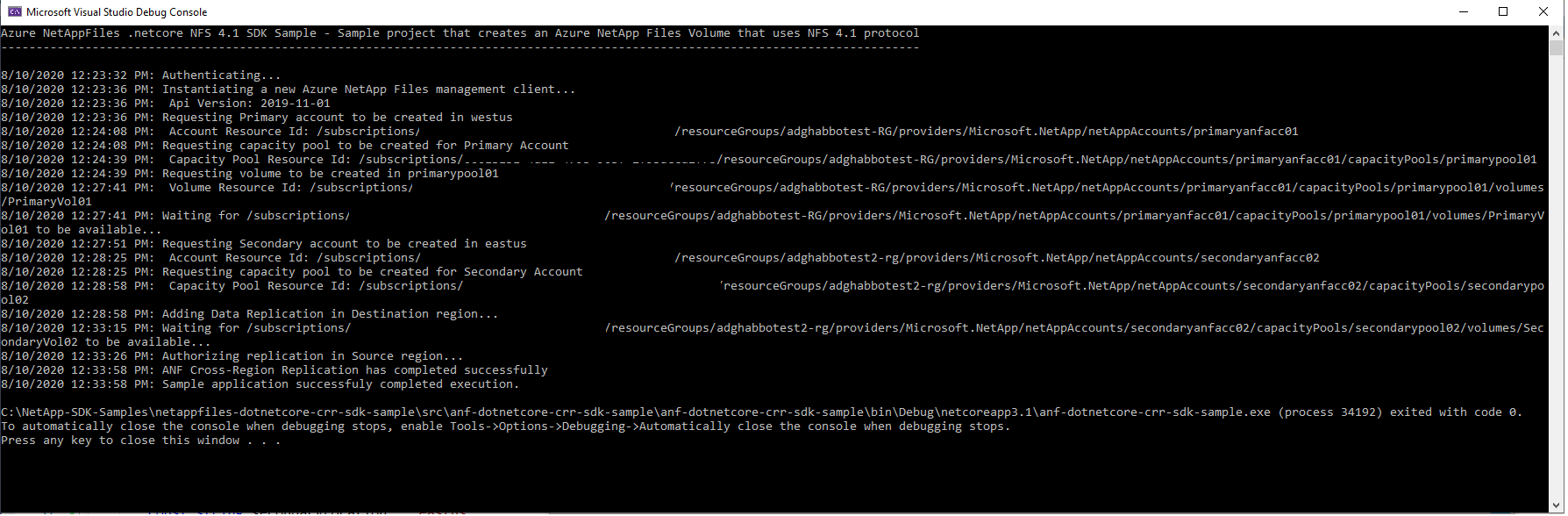 Azure Netappfiles Cross Region Replication Crr Sdk Nfs 41 Sample Netcore Code Samples