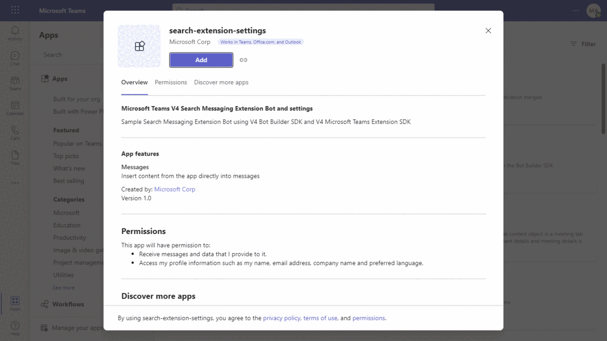 Teams Messaging Extensions Search - Code Samples | Microsoft Learn Teams Messaging Extensions Search - Code Samples | Microsoft Learn