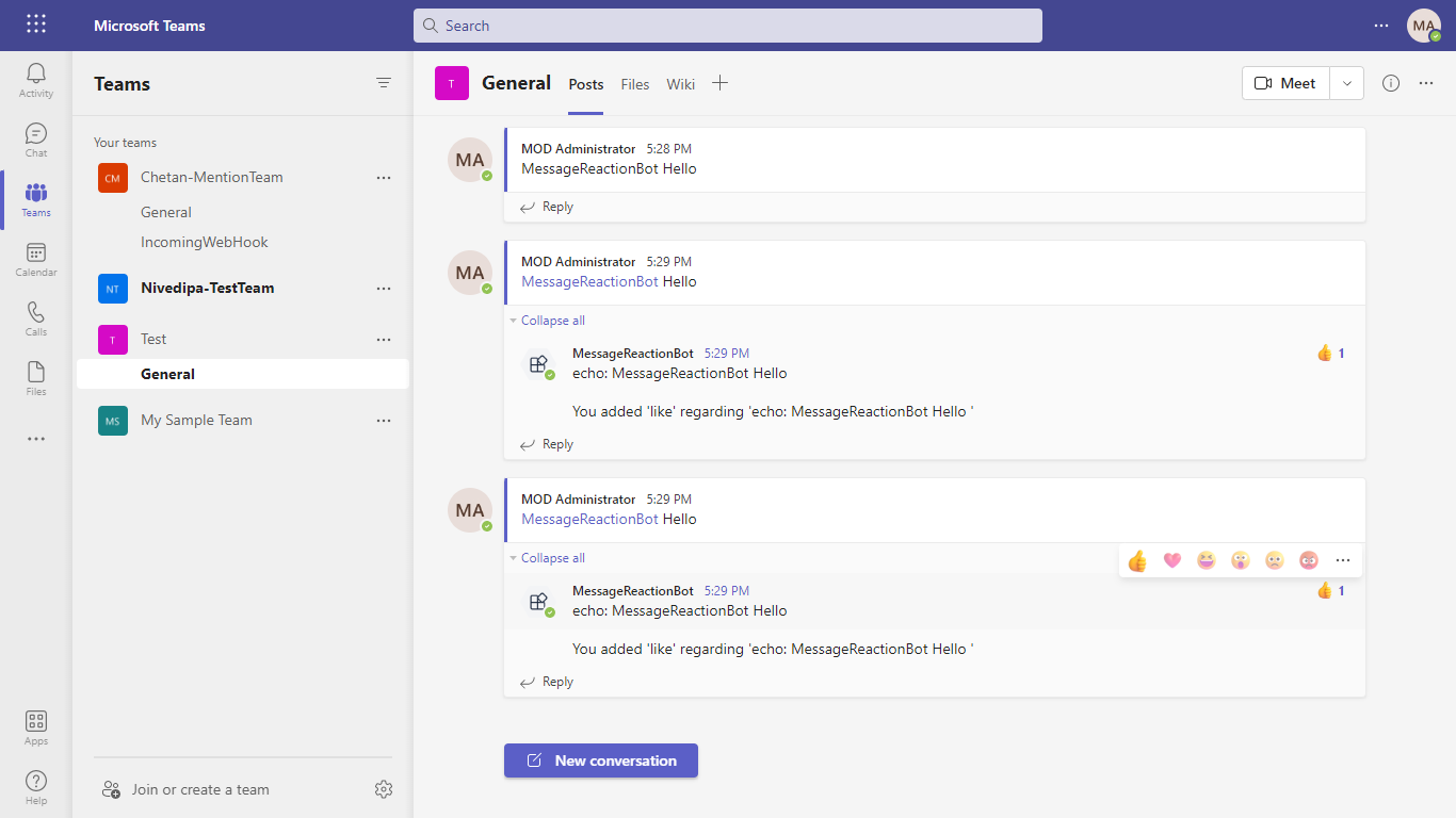 Teams Message Reactions Bot C# Sample - Code Samples | Microsoft Learn Teams Message Reactions Bot C# Sample - Code Samples | Microsoft Learn