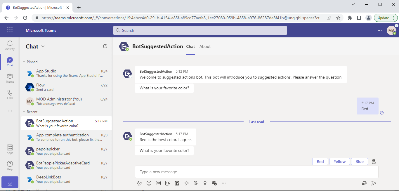 Send Suggested Actions Code Samples Microsoft Learn