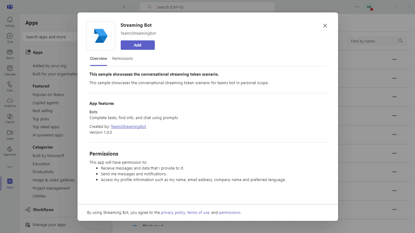 Teams Streaming Bot Sample Code Samples Microsoft Learn