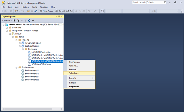 Schedule SSIS packages in Azure with SSMS - SQL Server Integration ... Schedule SSIS packages in Azure with SSMS - SQL Server Integration ...