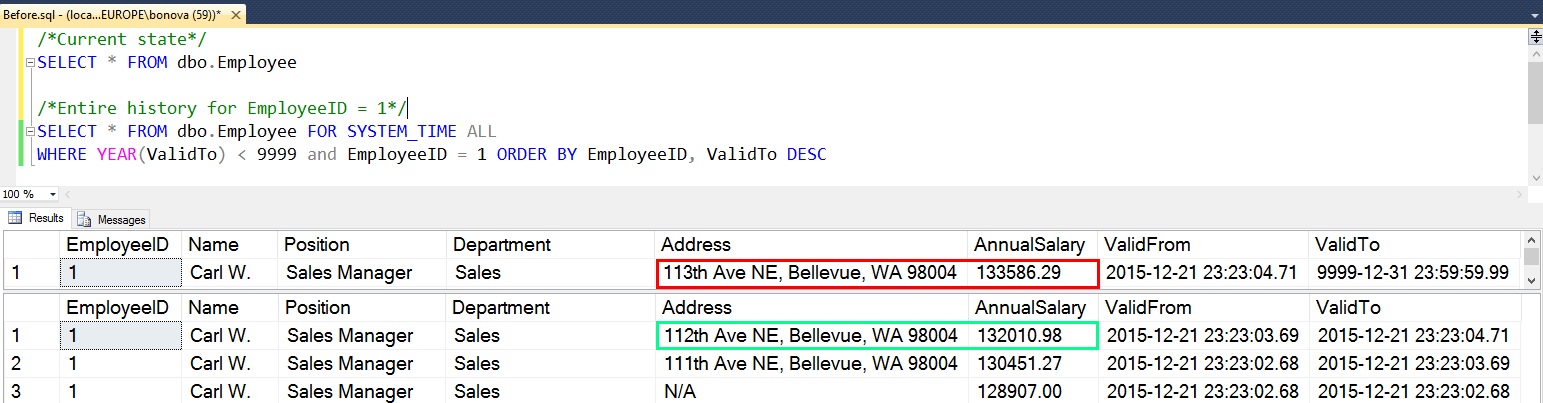 Temporal Table Usage Scenarios Sql Server Microsoft Learn