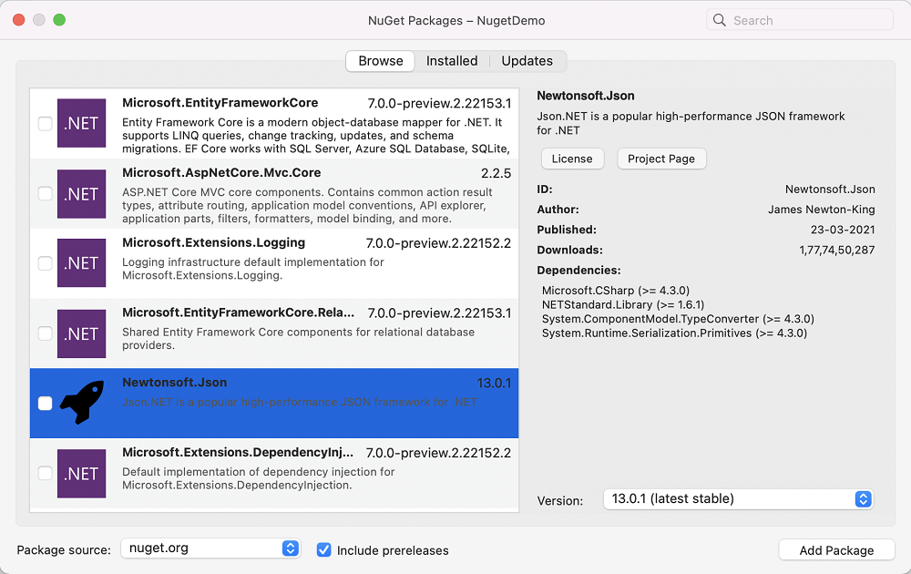 Including a NuGet package in your project - Visual Studio for Mac ... Including a NuGet package in your project - Visual Studio for Mac ...