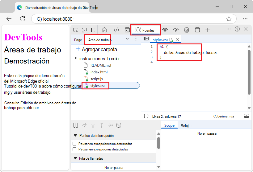 Tutorial del área de trabajo (pestaña Área de trabajo de la herramienta ...
