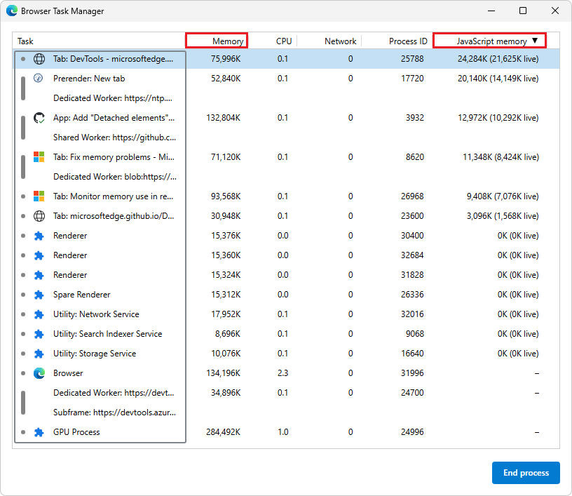 Monitor memory use in realtime (Microsoft Edge Browser Task Manager) - Microsoft Edge Developer ...