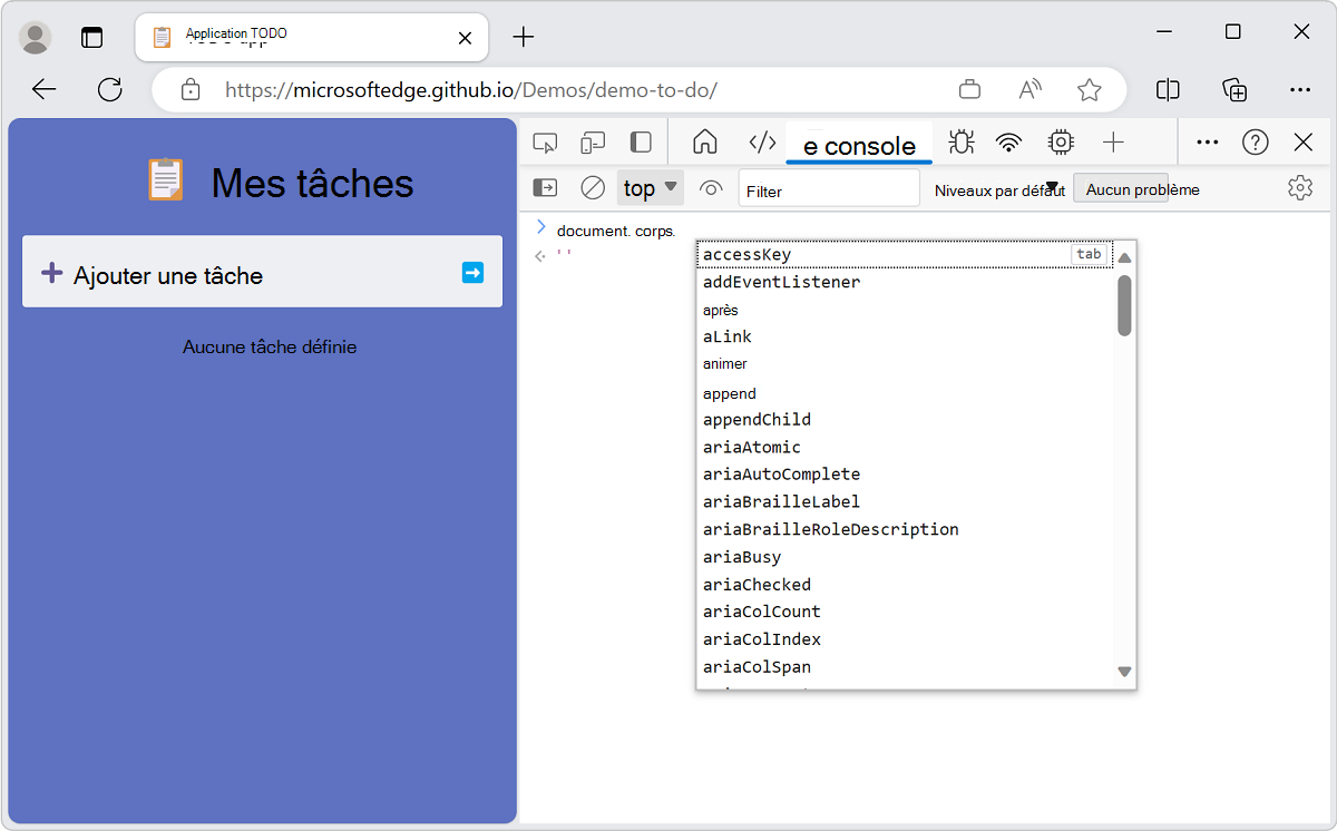 Exécuter JavaScript dans la console - Microsoft Edge Developer documentation | Microsoft Learn