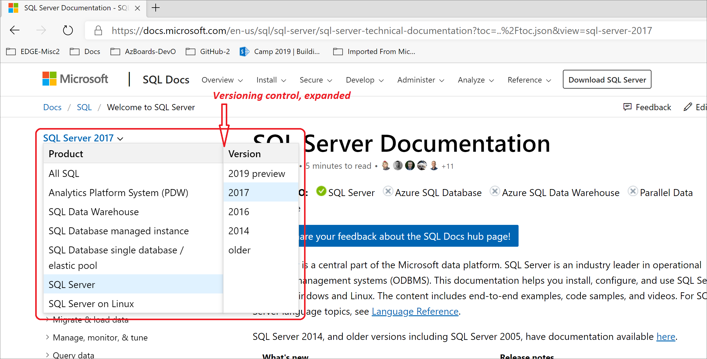 Système De Gestion De Versions Dans La Documentation Sql Sql Server Microsoft Learn
