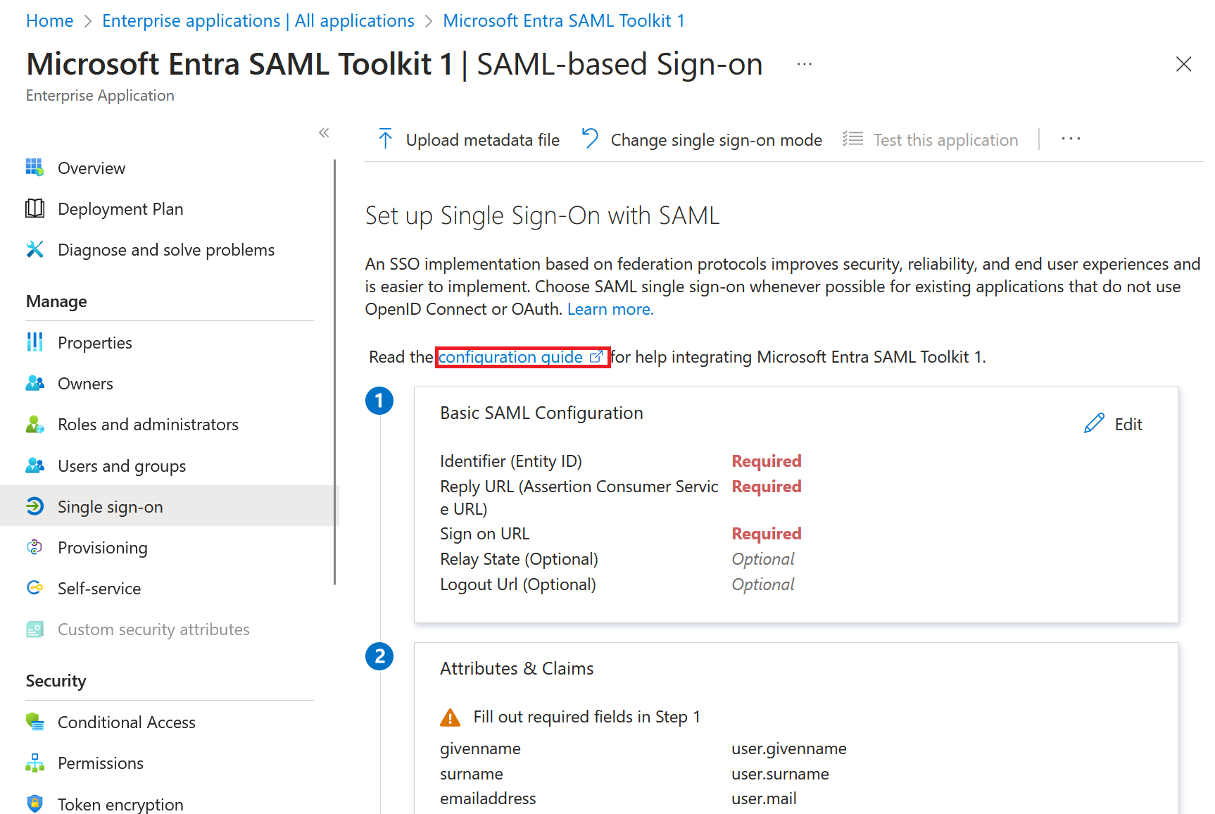 Enable Single Sign On For An Enterprise Application Microsoft Entra