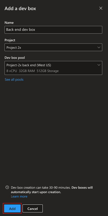 Guida introduttiva: Creare una casella di sviluppo - Microsoft Dev Box | Microsoft Learn